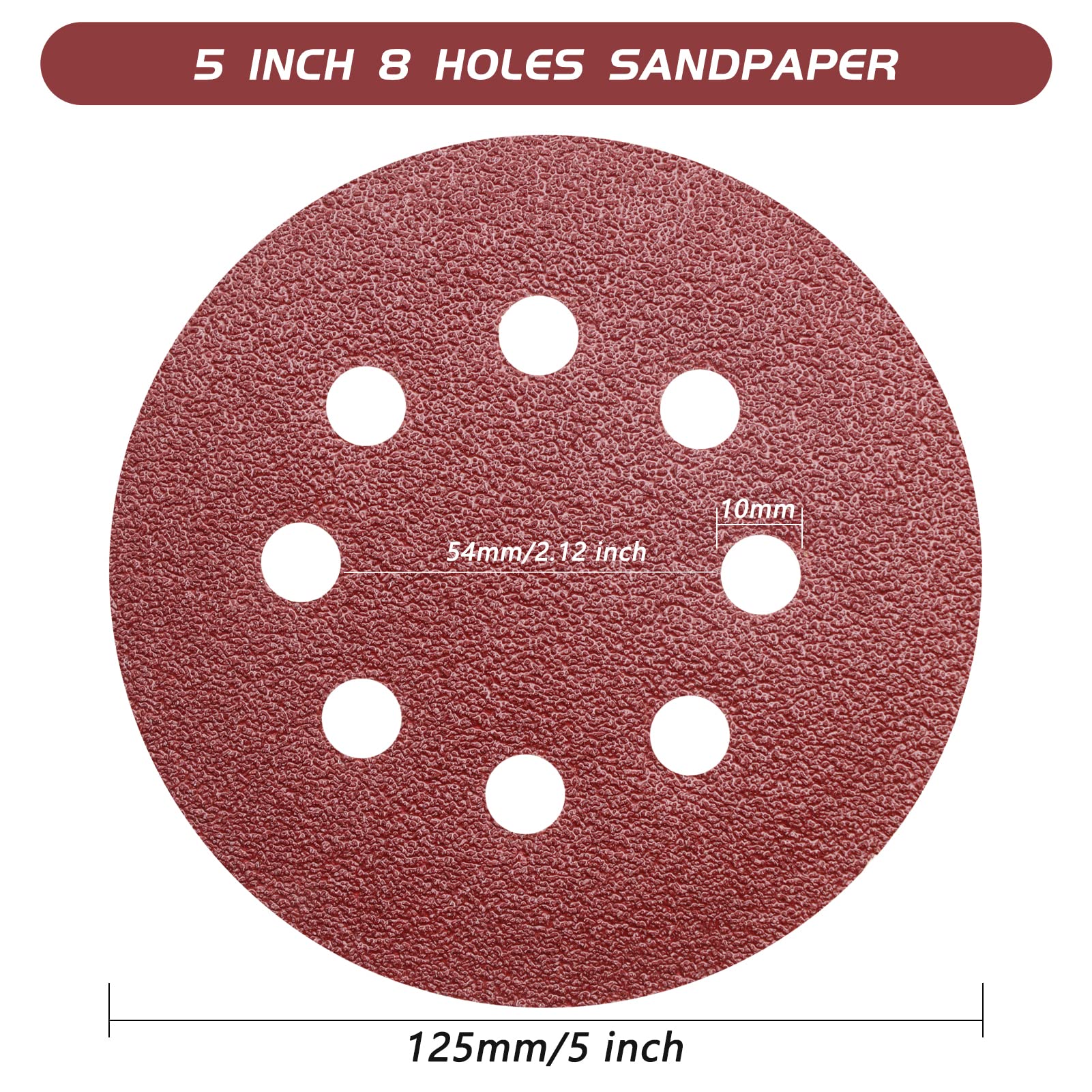 110pcs 5 Inch Sanding Disc 60 Grit, ZEHIQ 8 Hole Hook and Loop Sandpaper Orbital Sander Pads for Automotive Polishing and Wood Working