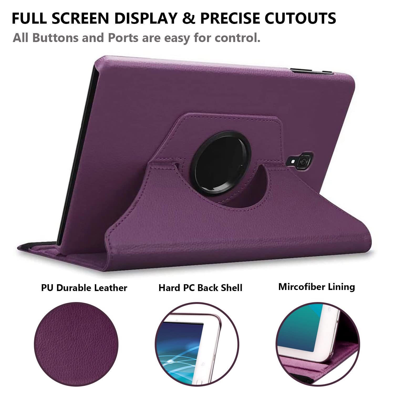 Case for Samsung Galaxy Tab S4 10.5 inch 2018 (SM-T830 SM-T835 SM-T837), 360 Degree Rotating Stand Case Smart Protective Cover with Stylus Pen,Screen Film (Purple)