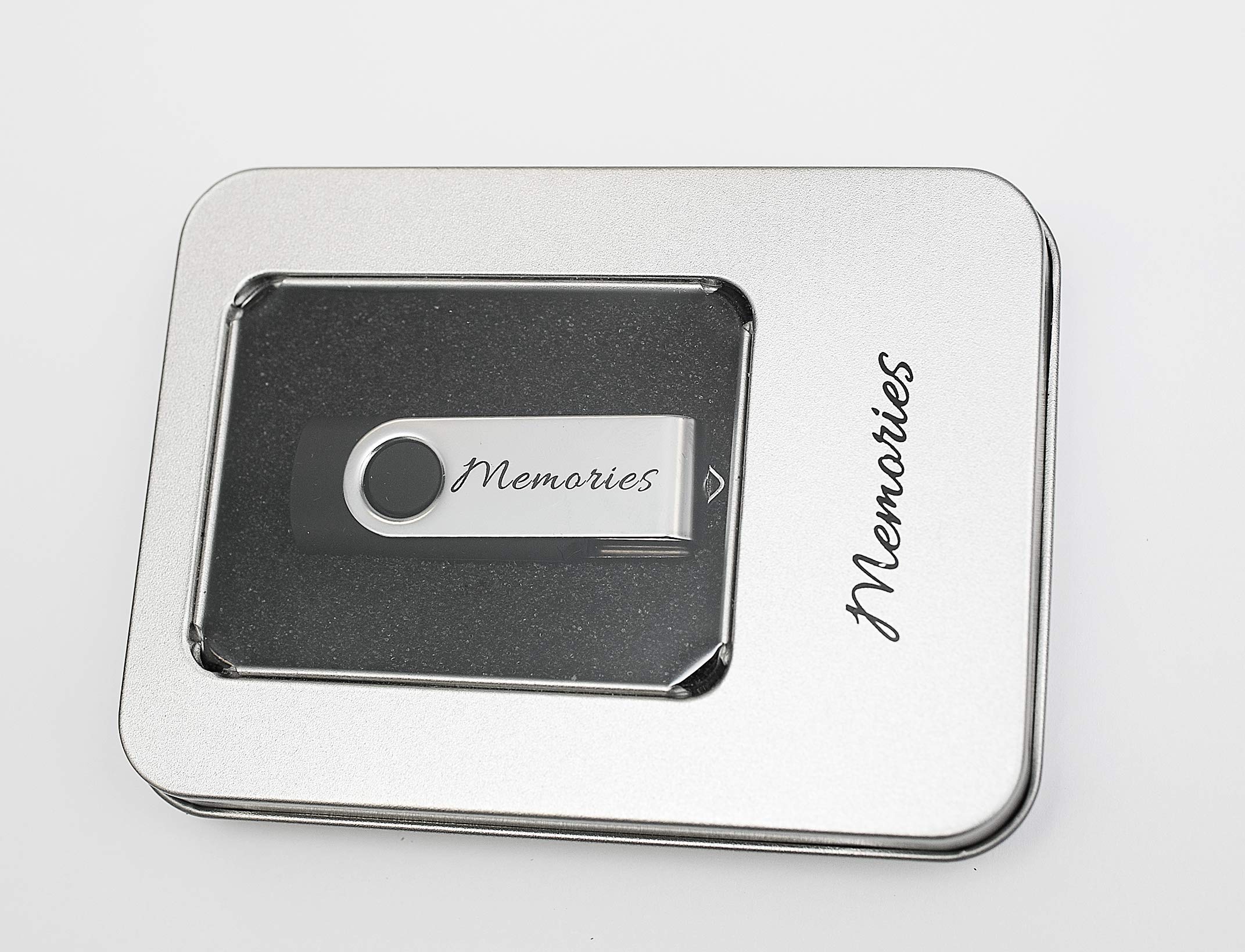 32GB Storage USB Flash Drive 3.0 with Tin Case/Box Set of 5 Thumb Drive Package. Flash Drive and Case for Weddings, Memories, Videos Perfect for Professional Photographers (Memories Label)