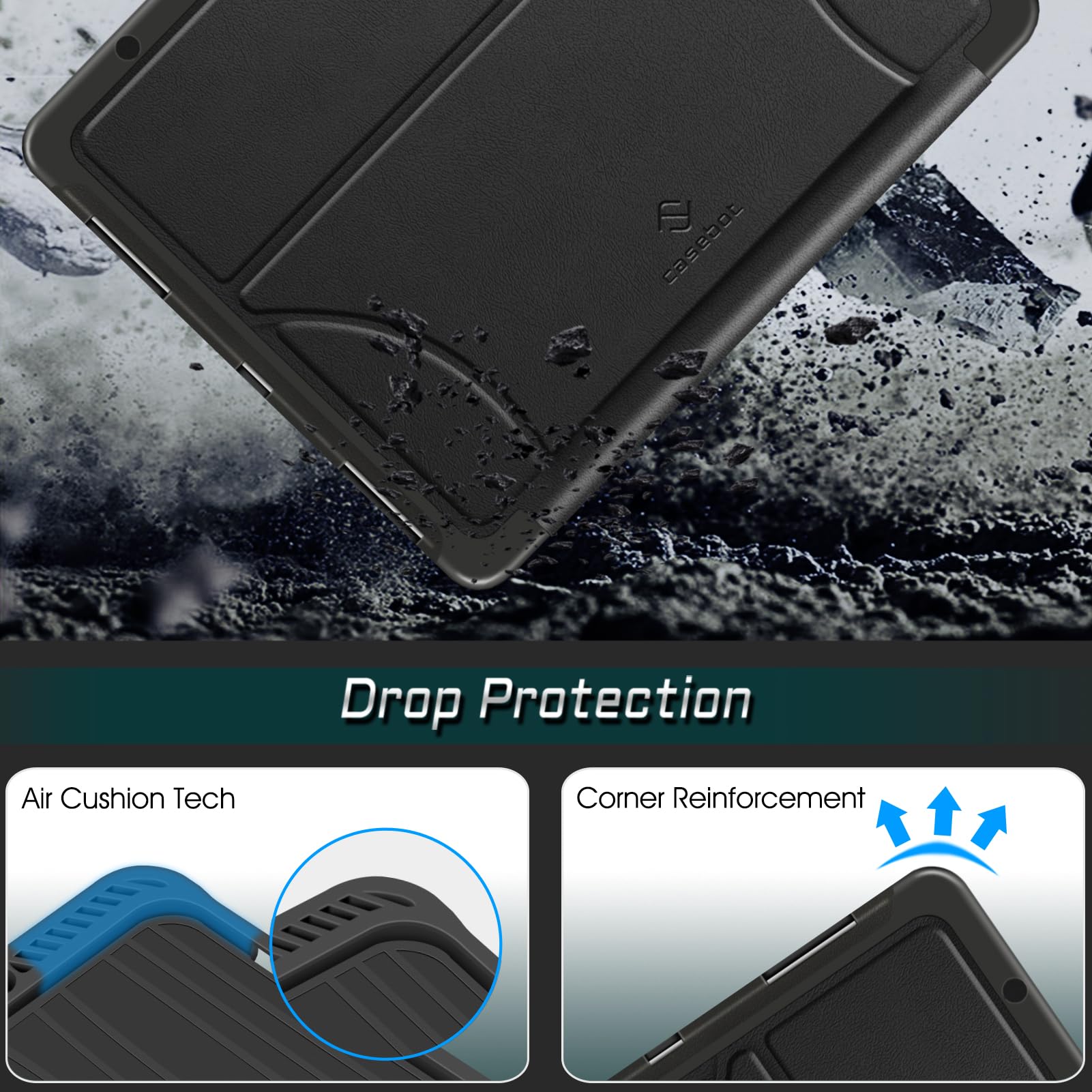 CaseBot Magnetic Case for iPad Pro 12.9-inch 6th Generation 2022, Multiple Angle Shockproof Rugged Stand Case, Soft TPU Back Cover w/Pencil Holder, Also Fit iPad Pro 12.9" 5th/4th/3rd Gen, Black