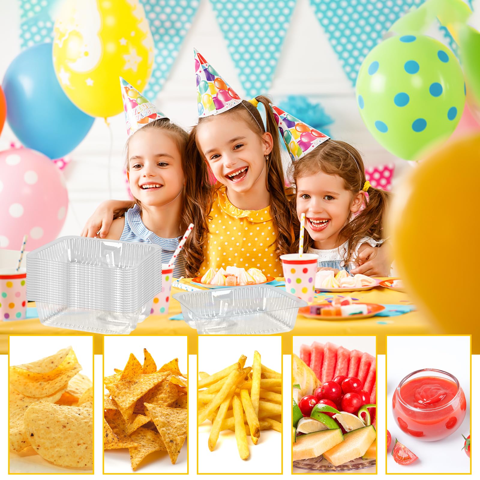 100 Pcs Nacho Trays 22oz, 6"x8" Nacho Tray Disposable Clear Nacho Trays 2 Compartments for Snack Taco Chip