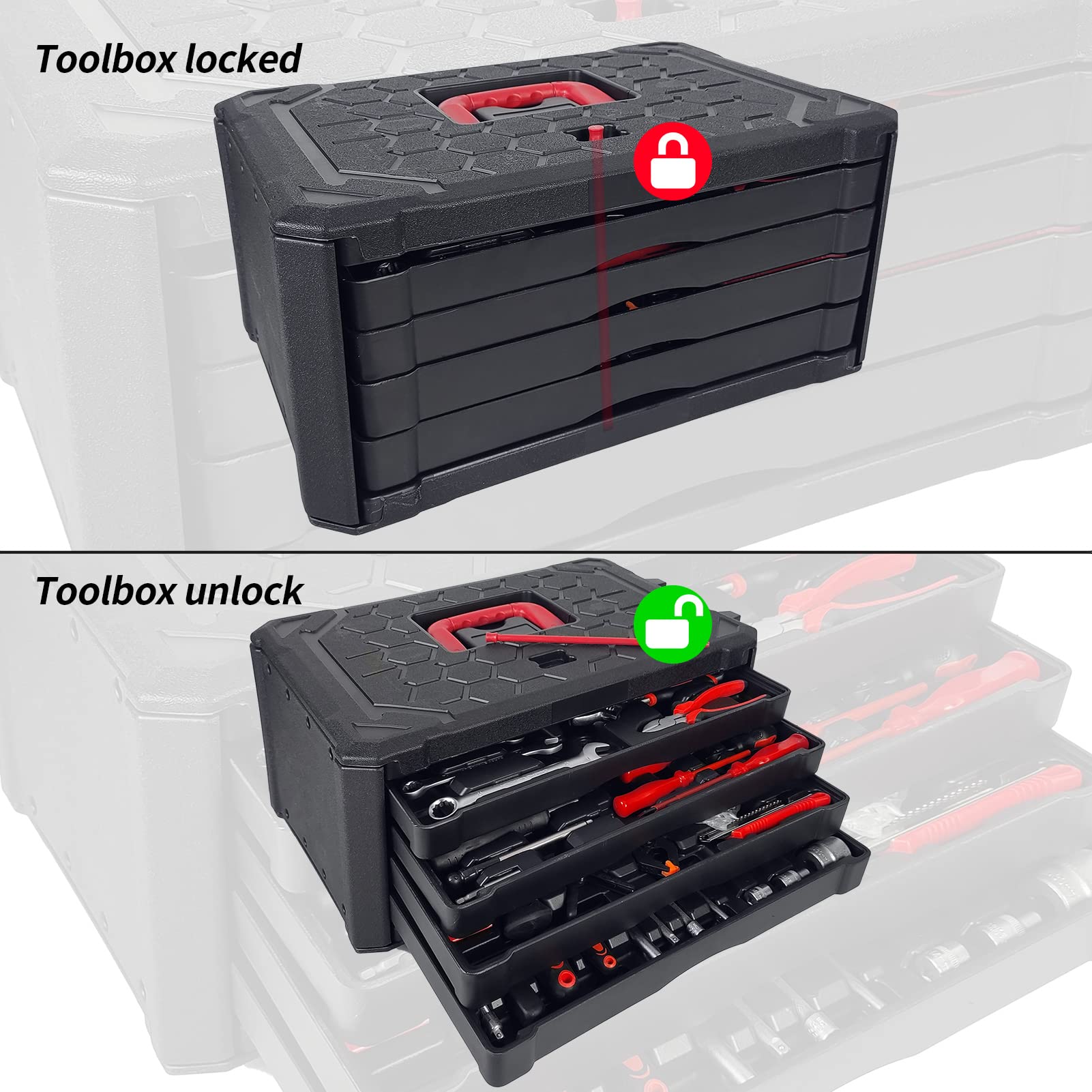 188-Piece Tool Set with Wheels, Tool Kit with Rolling Tool Box, Four-Layer Tool Kit, Toolbox Storage Case with Drawer, Complete Household Tool Kit, Tool Set for Men on Father's Day