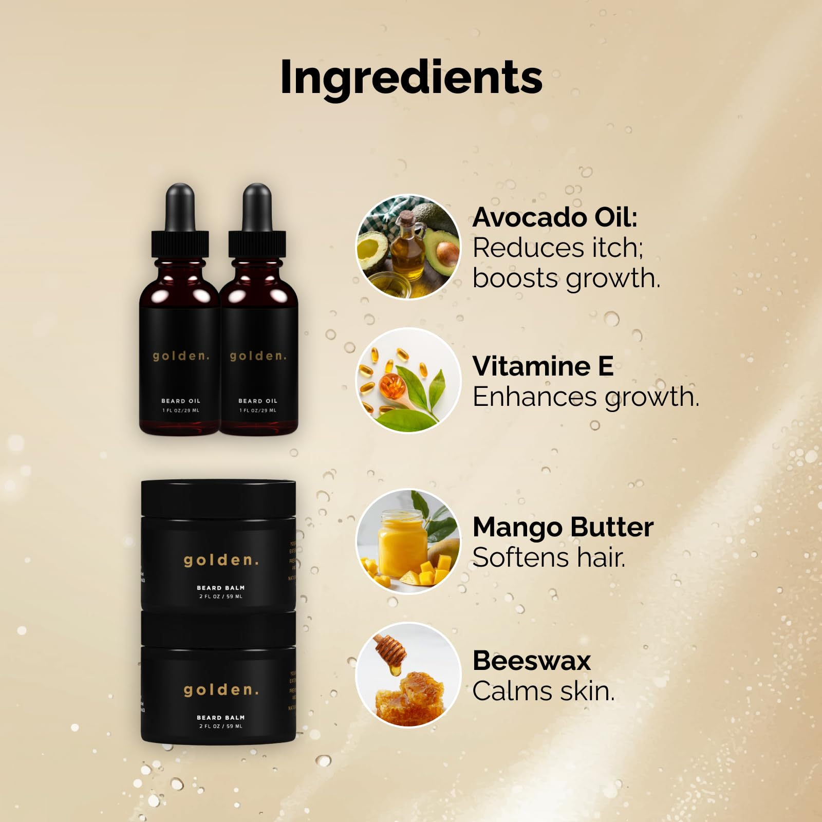 Golden Grooming Beard Oil & Balm Bundle for Men – Natural Growth Kit with Shea Butter – Tame, Moisturize & Style Your Beard (2x Oil 1 Oz - 2x Balm 2 Oz, Natural)