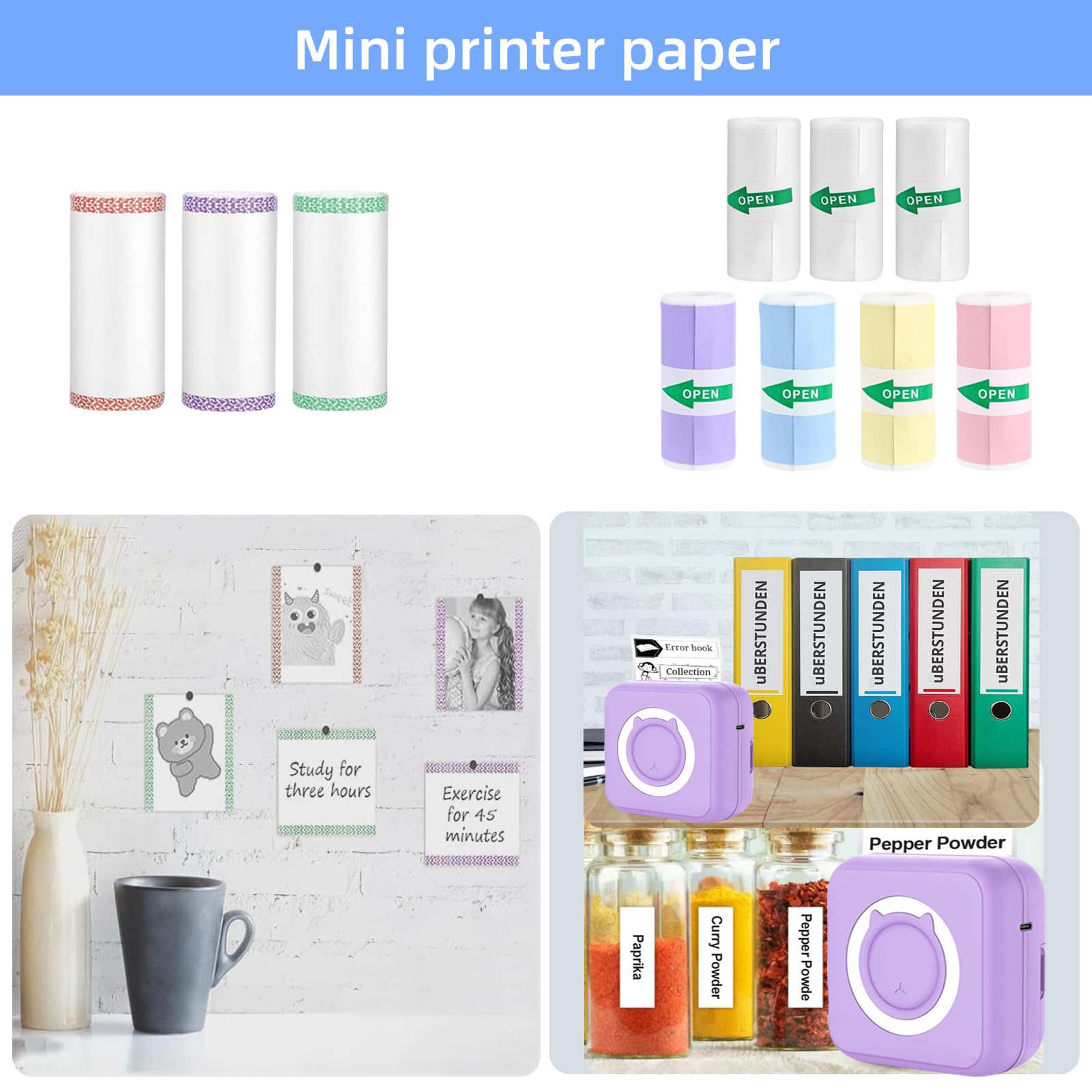 10 Rolls mini printer paper,for Inkless Mini Pocket Printer,Portable Thermal Printer, Sticker Printer Paper,Including 5 rolls of adhesive thermal Paper for Photo Journal Notes Memo, 57x25mm