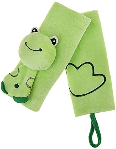 Baby Car Seat Belt Strap Covers -Double Sided Cartoon Animal Soft Infant Seat Belt Shoudler Pads for Baby (Green Frog)