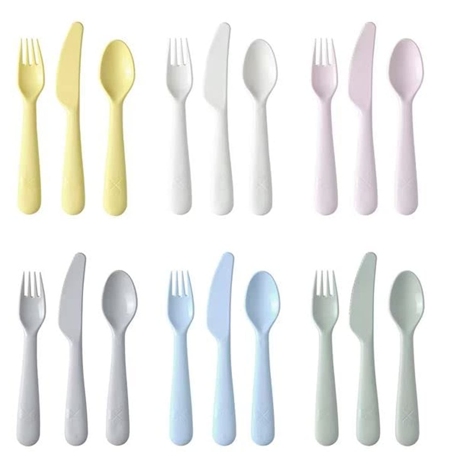 IKEA 704.613.85 KALAS 18-Piece Flatware Set, Mixed Colours, Easier for a Child to Cut and Divide Food, Easy for Children to Grip in Their Small Hands, The Knife Has a Serrated Edge