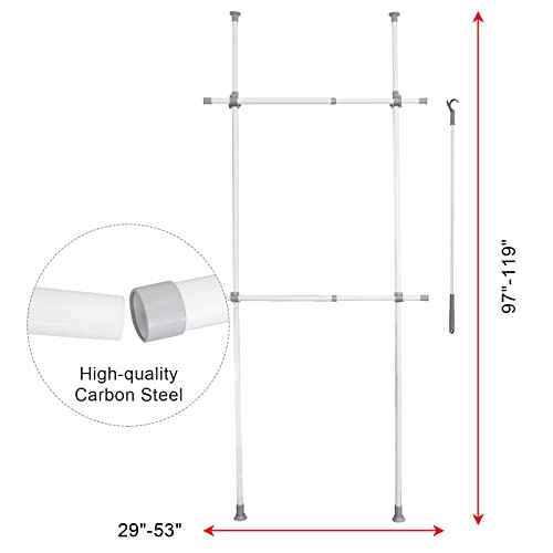 Adjustable Clothing Rack, Double Rod Clothing Rack, 2 Tier Clothes Rack, Adjustable Hanger for Hanging Clothes, White Clothing Rack, Heavy Duty Garment Rack, Closet Rack, Freestanding, 220Lbs