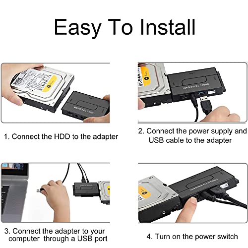 ULXUUUN SATA/IDE to USB 3.0 Adapter, External Hard Drive Reader for Universal 2.5/3.5 Inch IDE and SATA HDD SSD, 5.25" CD/DVD Drives, Hard Drive Converter with Power Adapter Support 6TB