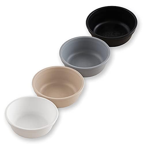 Re-Play Made in USA 12 Oz. Reusable Plastic Bowls, Pack of 4 Without Lid - Dishwasher and Microwave Safe Bowls for Snacks and Everyday Dining - Toddler Bowl Set 5.75" x 5.75" x 2", Monochrome