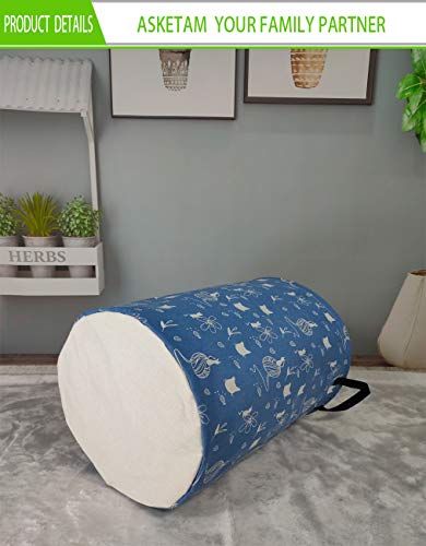 ASKETAM Fabric Laundry Basket Canvas Laundry Hamper for Dirty Clothes Toy Organizer Kid Nursery Room Decor Basket (Blue cat)