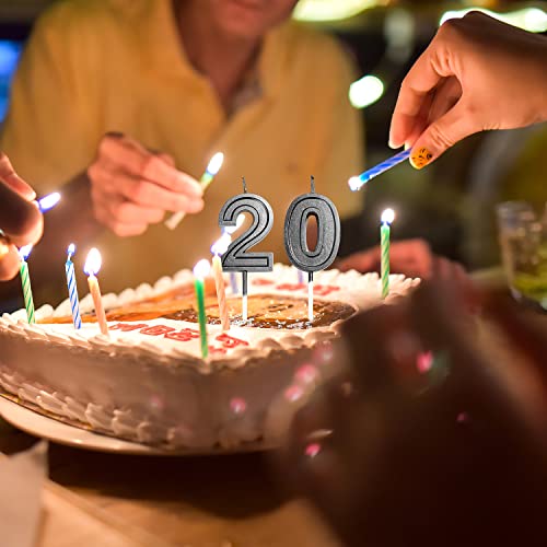 20th Birthday Candles Number 20 Cake Topper Happy Birthday Decoration for Women Men Girls Boys Party Wedding Anniversary Celebration (Black)