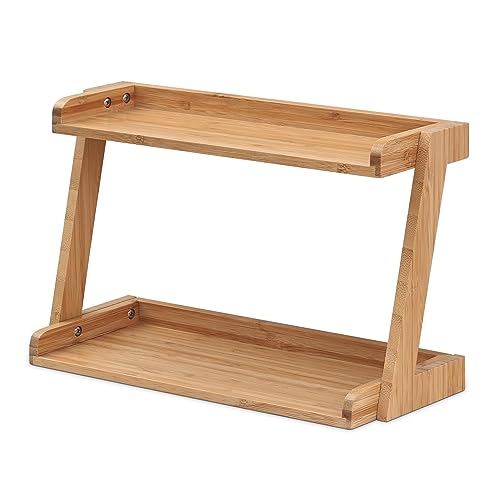 2 Tier Bathroom Organizer Countertop, Bamboo Wooden Bathroom Counter Organizer, 2 Tier Bamboo Tray, Kitchen Counter Organizer