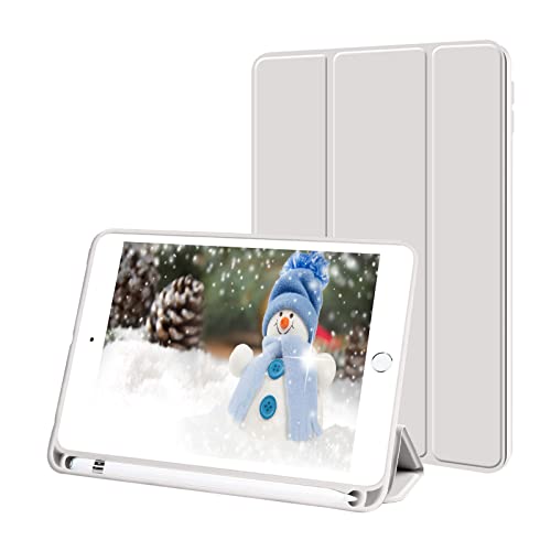 Aoub Case for iPad Mini 5 2019 with Pencil Holder, Slim Lightweight Trifold Stand Smart Cover, Soft TPU Back Cover Case for iPad Mini 5th Generation 7.9 inch, Auto Sleep/Wake (Gray White)
