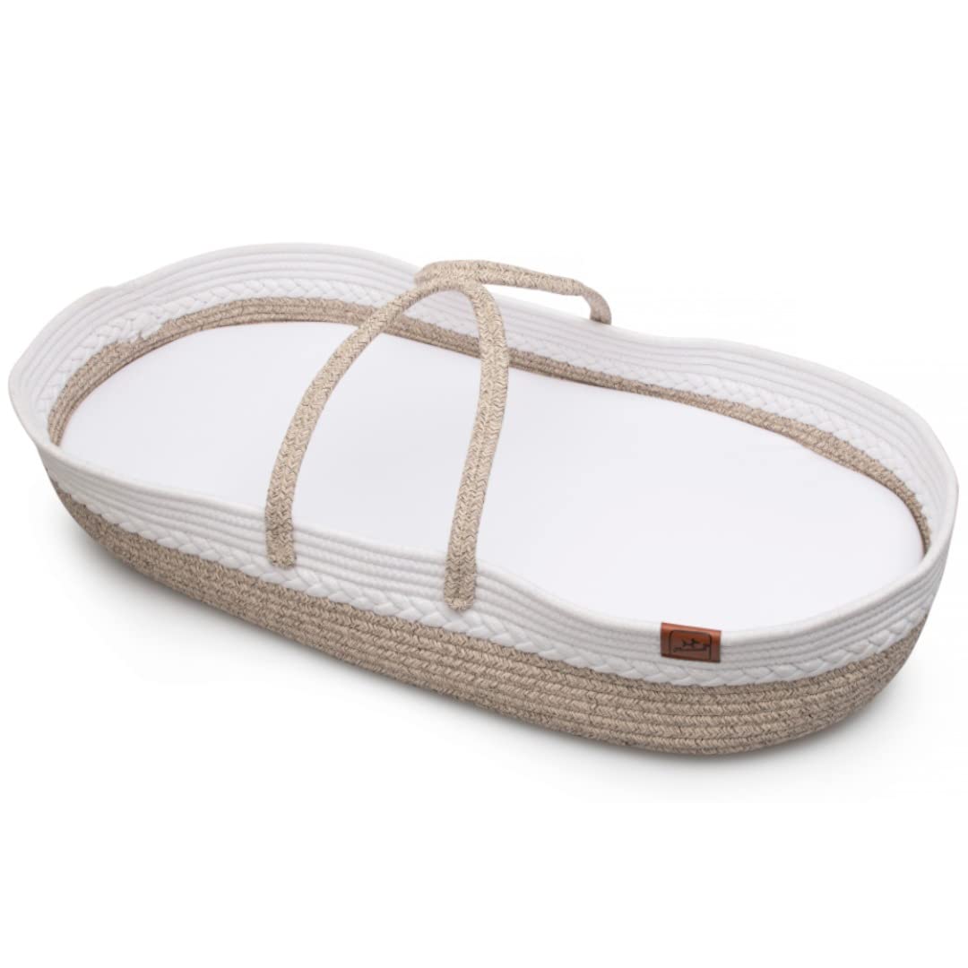 Baby Changing Basket - 100% Cotton Rope with Foam Pad - Organic Cotton Waterproof Cover - Complete with 2 Waterproof Changing Pads Liners- CPSC Safety Compliant