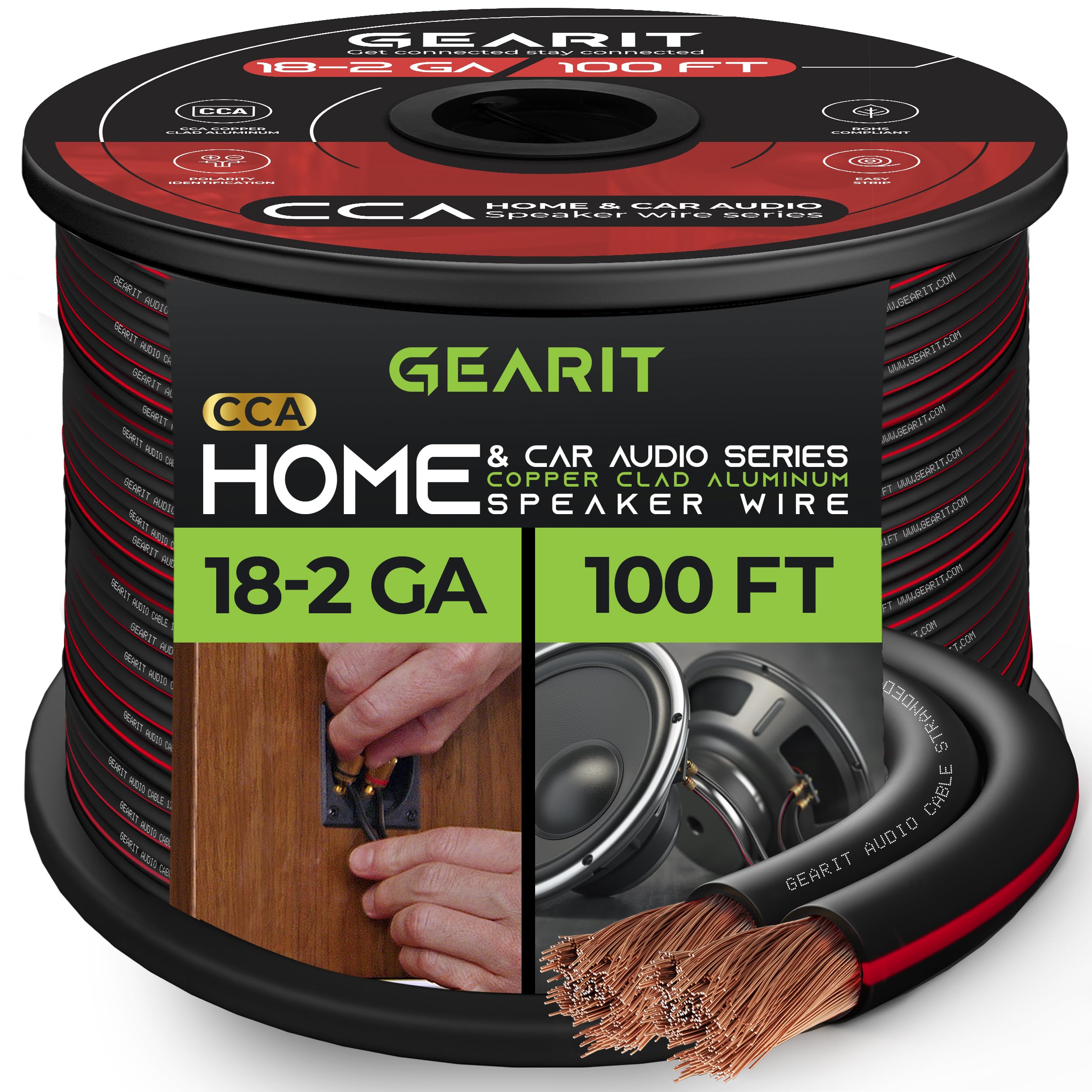 18AWG Speaker Wire, GearIT Pro Series 18 AWG Gauge Speaker Wire Cable (100 Feet / 30.48 Meters) Great Use for Home Theater Speakers and Car Speakers Black