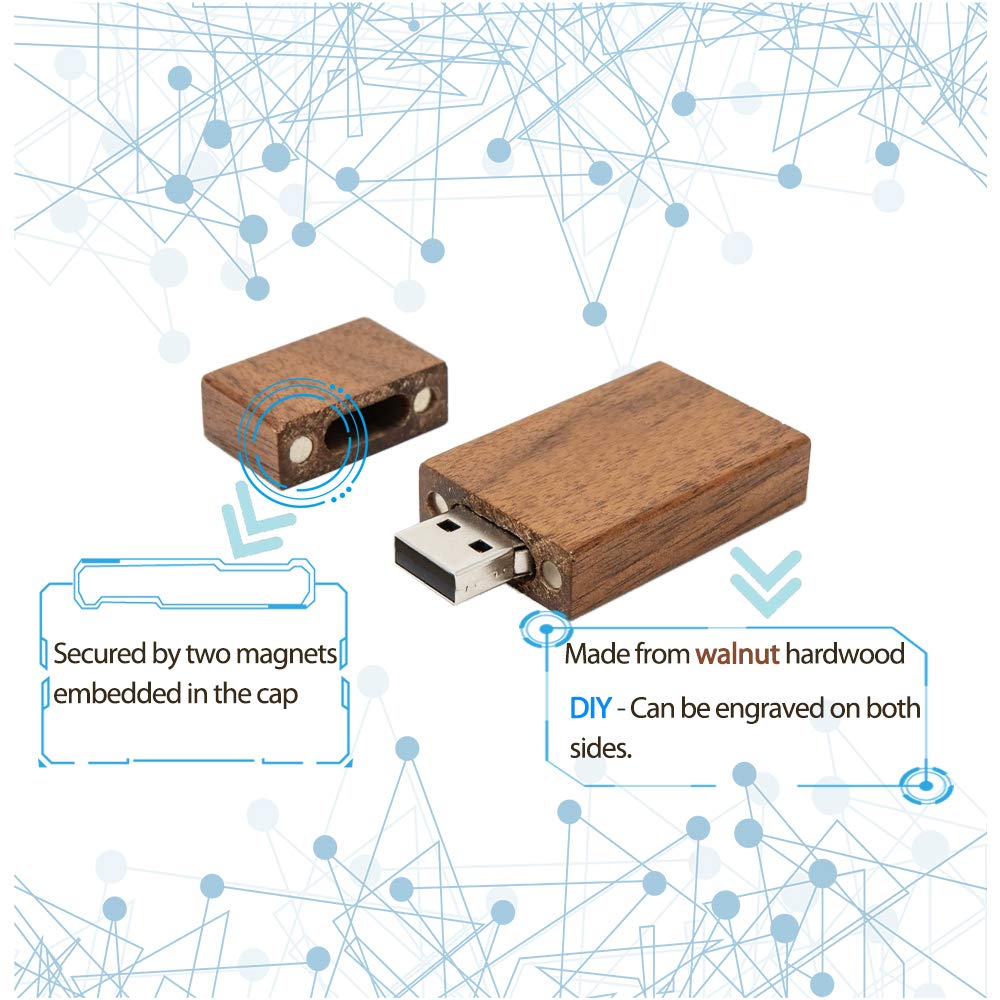 32GB Wood Flash Drives 5 Pack, FEWINA Rectangle Walnut Wooden USB Drive 32G USB2.0 Thumb Drive Memory Stick Jump Drive for Backup Picturs/Videos Ideal Gift (5PCS / Walnut)