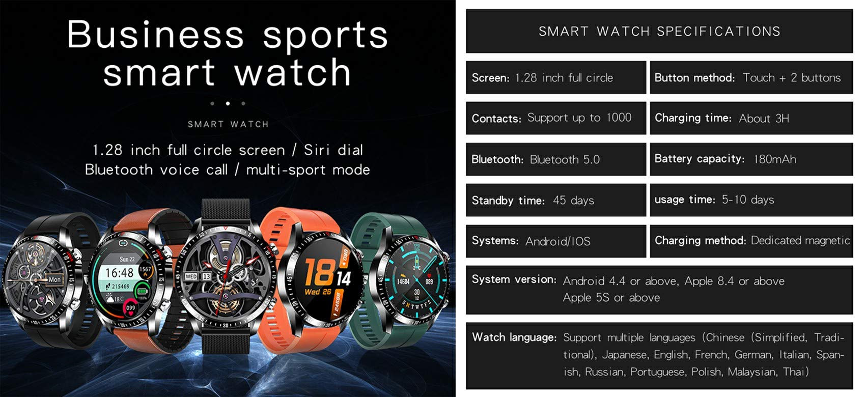 KRG Kerunga Business Sports Smart Watch Compatible with iPhone and Android/with Bluetooth Calling/Heart Rate/Sleep Tracker/IP67 (Black Silicone Strap Style, KRG-K29, 10*1.8*0.5inch