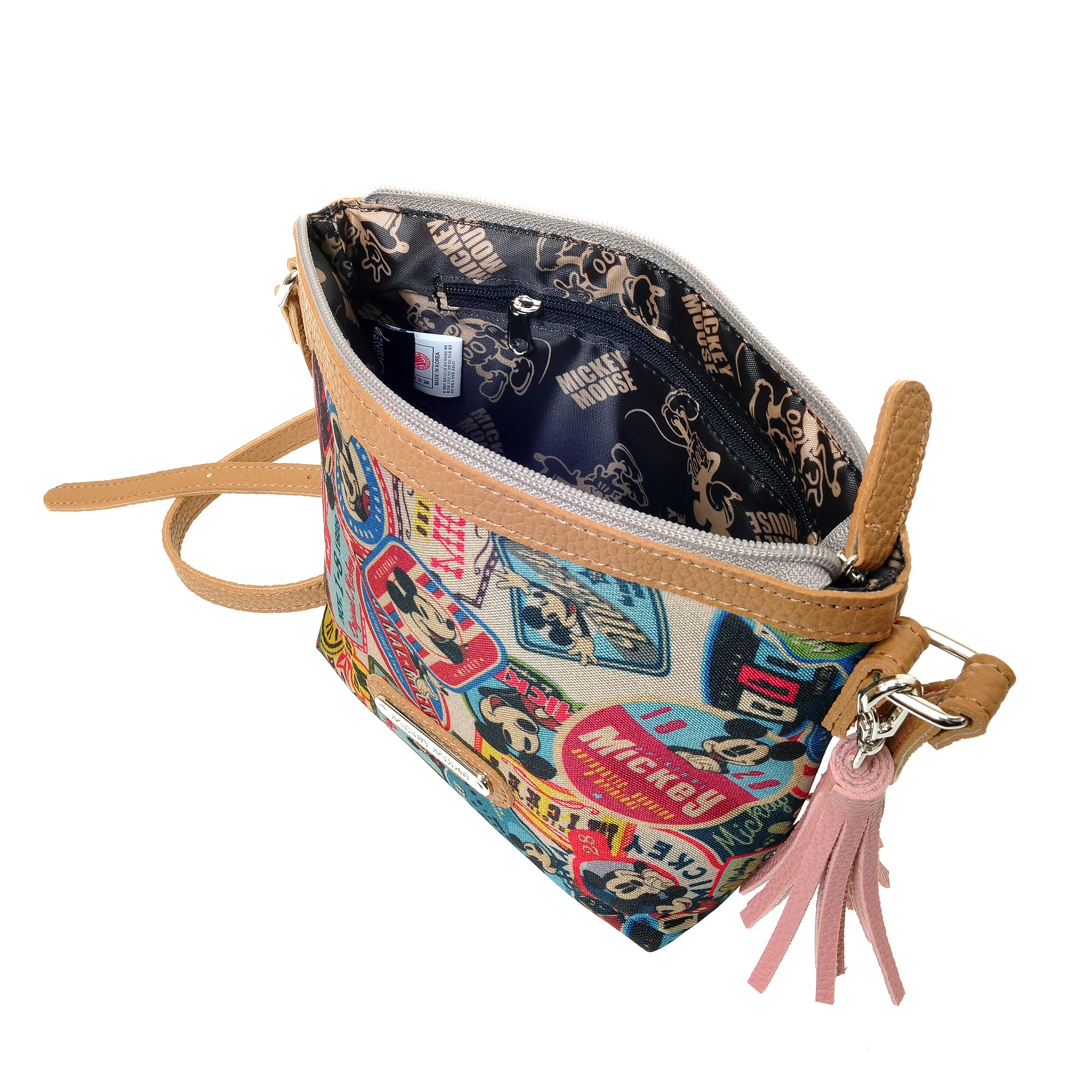A138.Disney Mickey Mouse Women Vintage Shoulder Cross Body Bag Handbag (Beige)