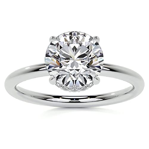 10K Solid White Gold Handmade Engagement Ring 3.00 CT Round Cut Moissanite Diamond Solitaire Wedding/Bridal Ring Set for Women/Her, for Wife
