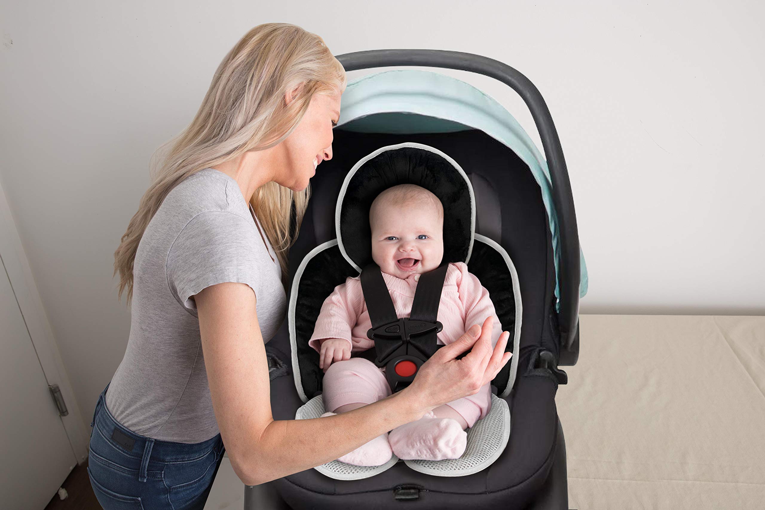 Good Gear Baby's Full Body Support Pillow, Newborn Infant Reversible Head, Neck, and Legs Protection for Car Seat, Stroller, Booster Seat - Black