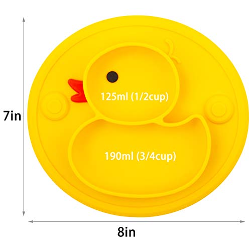 Baby Plate Silicone Placemat One-Piece, Suction Toddler Plates , Divided Dishes for Toddler Kids, Self Feeding, BPA Free, Microwave & Dishwasher Safe
