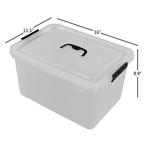 Begale 17.5 Quart Plastic Large Storage Container, Clear Latch Bin with Handle and Lid, 4-Pack