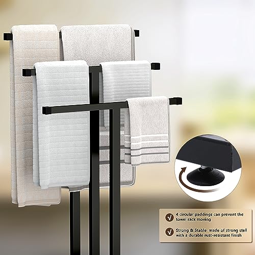 3 Tier Towel Rack Holder Free Standing Towel Hanging and Drying Rack Bath Towel Storage Organizer Solution for Bathroom Hotel Restroom Beach Swimming Pool (Metal)