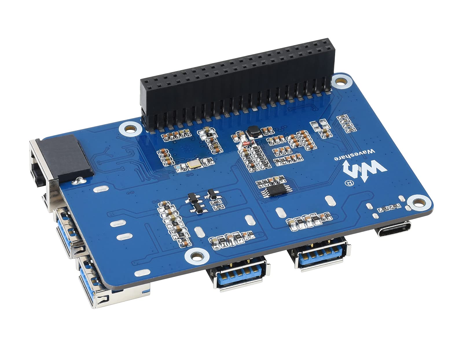 waveshare 3 Ports USB 3.2 Gen1 Hub HAT for Raspberry Pi, with 1000M/100M/10M Gigabit Ethernet Port, USB 3.2 Gen1 Ports Compatible with USB 3.0/2.0/1.1, Driver-Free, Plug & Play