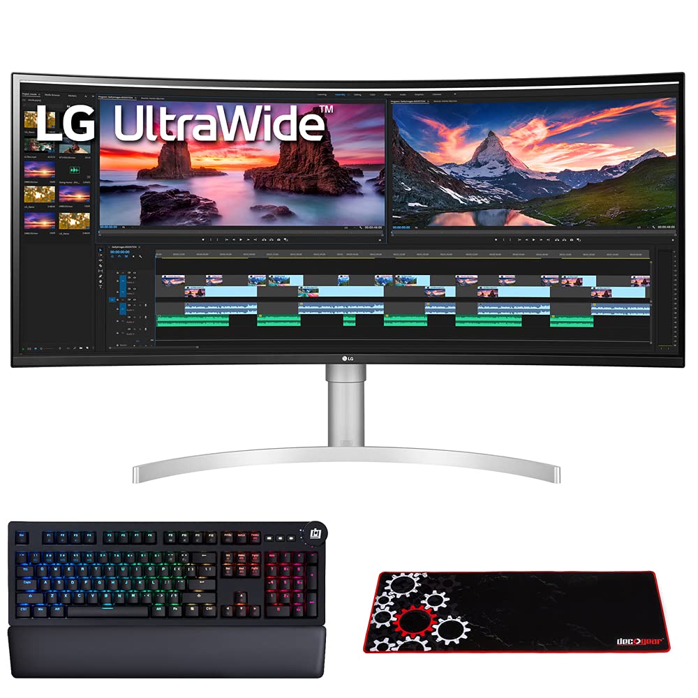 LG 38WN95C-W 38" UltraWide QHD+ IPS Curved Monitor, NVIDIA G-SYNC Compatible Bundle with Deco Gear Mechanical Keyboard Cherry MX Red + Deco Gear Large Extended Pro Gaming Mouse Pad