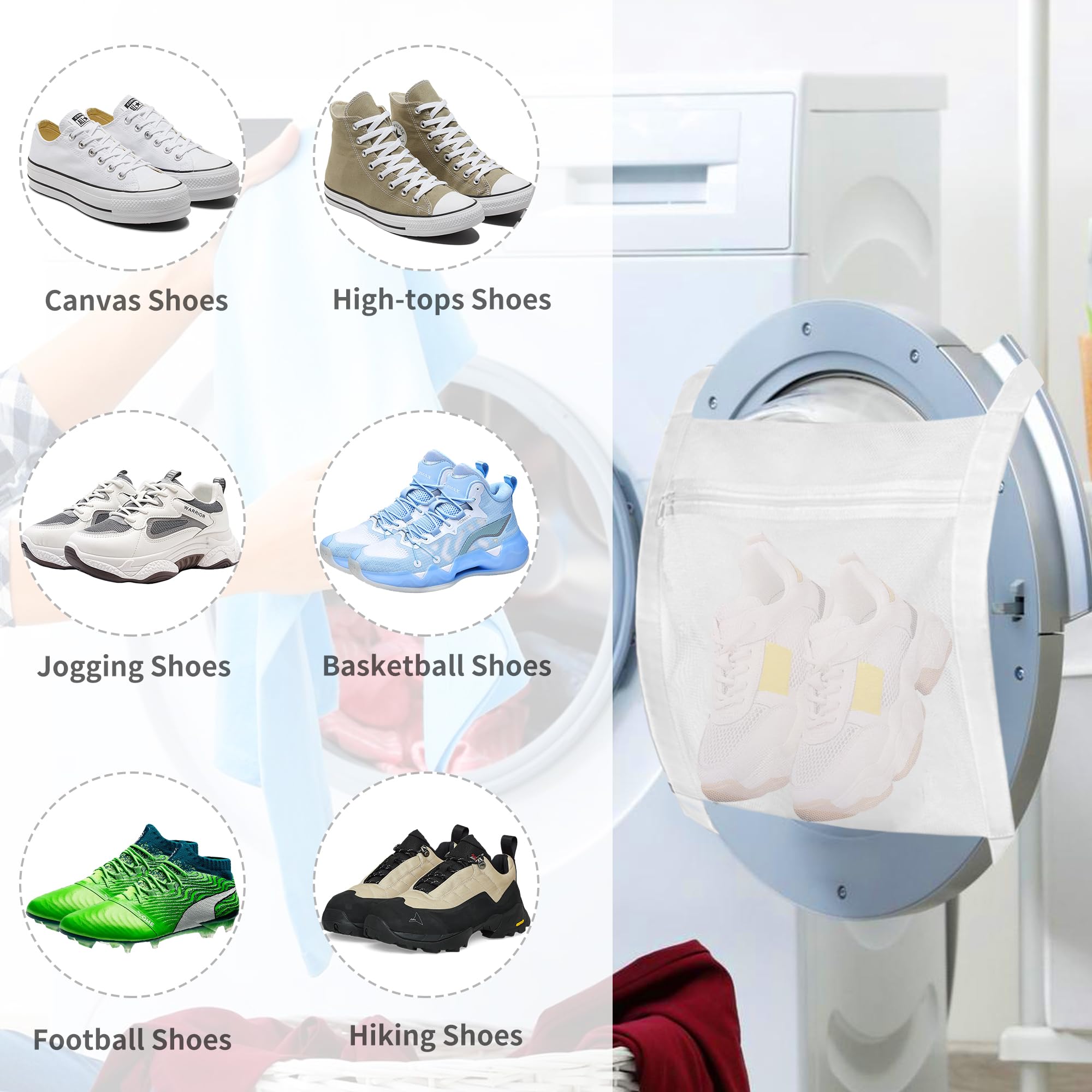 2PCS Sneaker Dryer Bag 15.7x13.8in Sneaker Washing Mesh Net for Most Dryers Door, with Elastic Straps Zippers Polyester Reusable Honeycomb Net Laundry Bags for Sneakers, Clothing, Laundry(White)