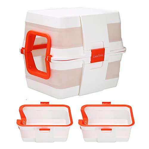 2 Pack Collapsible Kitten Litter Box, CasaTimo Foldable Open Kitty Litter Box for Medium-Sized Cats, Portable Multi-Use Litter Pan for Travel, Assembled to Covered Cat Toilet, Standard Size