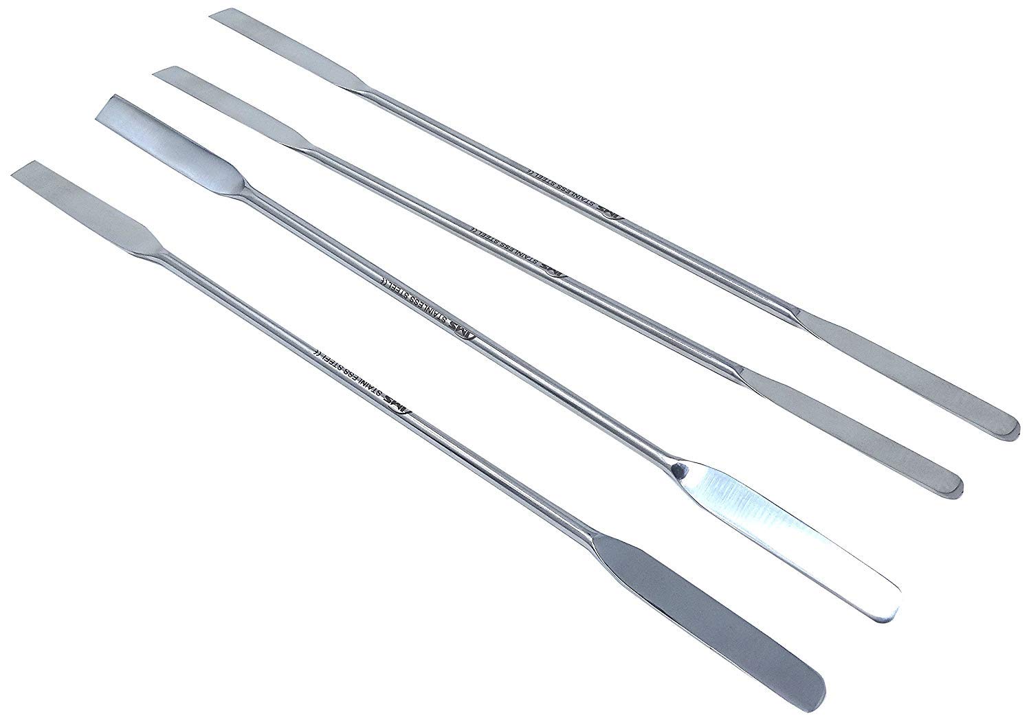 A2Z-SQRD4-7 Stainless Steel Double Ended Micro Lab Spatula Sampler, Square & Round End, 7" Length, 4/Pack