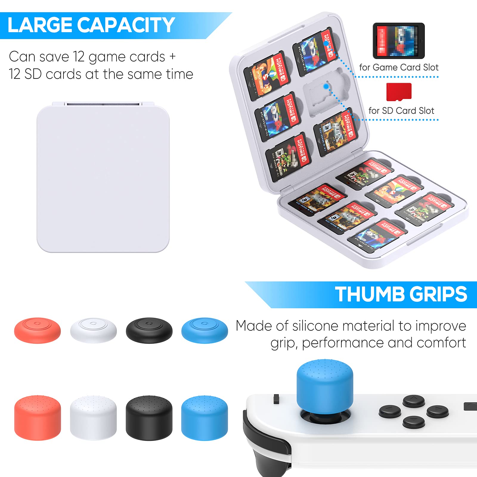 Accessories Bundle for Nintendo Switch OLED Model, MENEEA Carrying Case & Screen Protector, Clear Cover Protector, Grips & Charger Dock for Joycons, Steering Wheels, Console Stand & Game Card Case