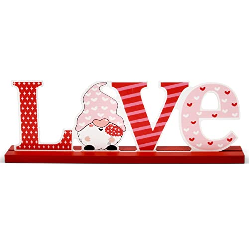 3 Valentines Day Wooden Table Decorations Valentine Centerpiece Pink Heart Love Tabletop Sign Valentine's Gift & Romantic Party Decor for Fireplace Mantle Shelf Office Desk Dining Room Kitchen & Home