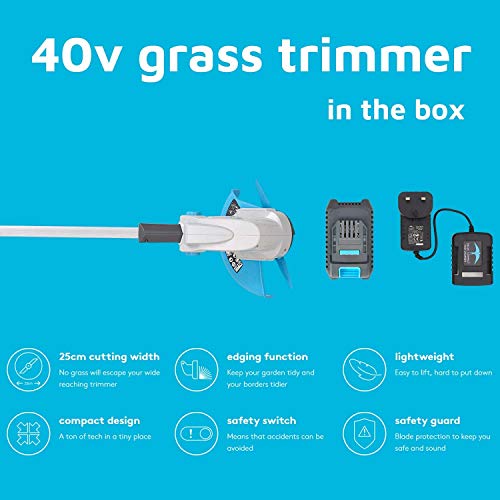 2x40V Cordless String Trimmers Kit Lightweight Grass Trimmer & Edger Weed Trimmer Alu Foldable Shaft for Garden, Including 6 Spare Blades, 2pc Battery & 1pc Charger