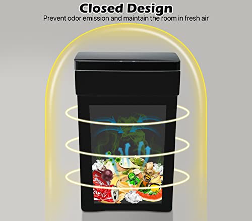 13 Gallon Trash Can Automatic Touch-free Kitchen Garbage Can, Plastic Large Capacity Bathroom Rubbish Can with Lid and Motion Sensor, Smart Trash Can Waste Bin for living Room Office Narrow Space, Black