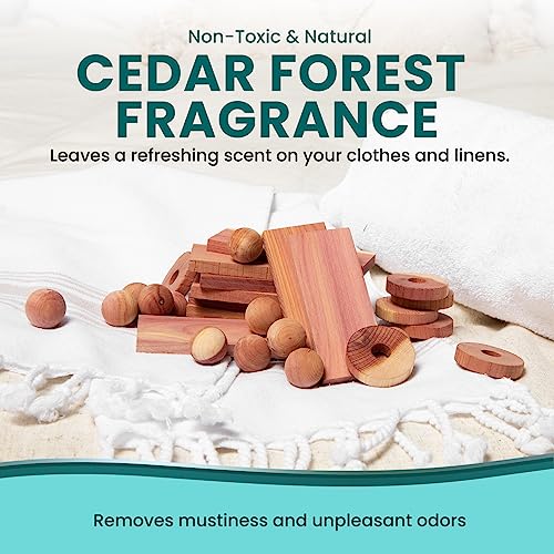 12 Cedar Blocks - Cedar Blocks for Clothes Storage & Closet Set - Cedar Planks & Balls for Clothes Storage - Drawer Freshener for Clothes with Cedar Rings for Hangers - Cedar Wood Chips for Clothes