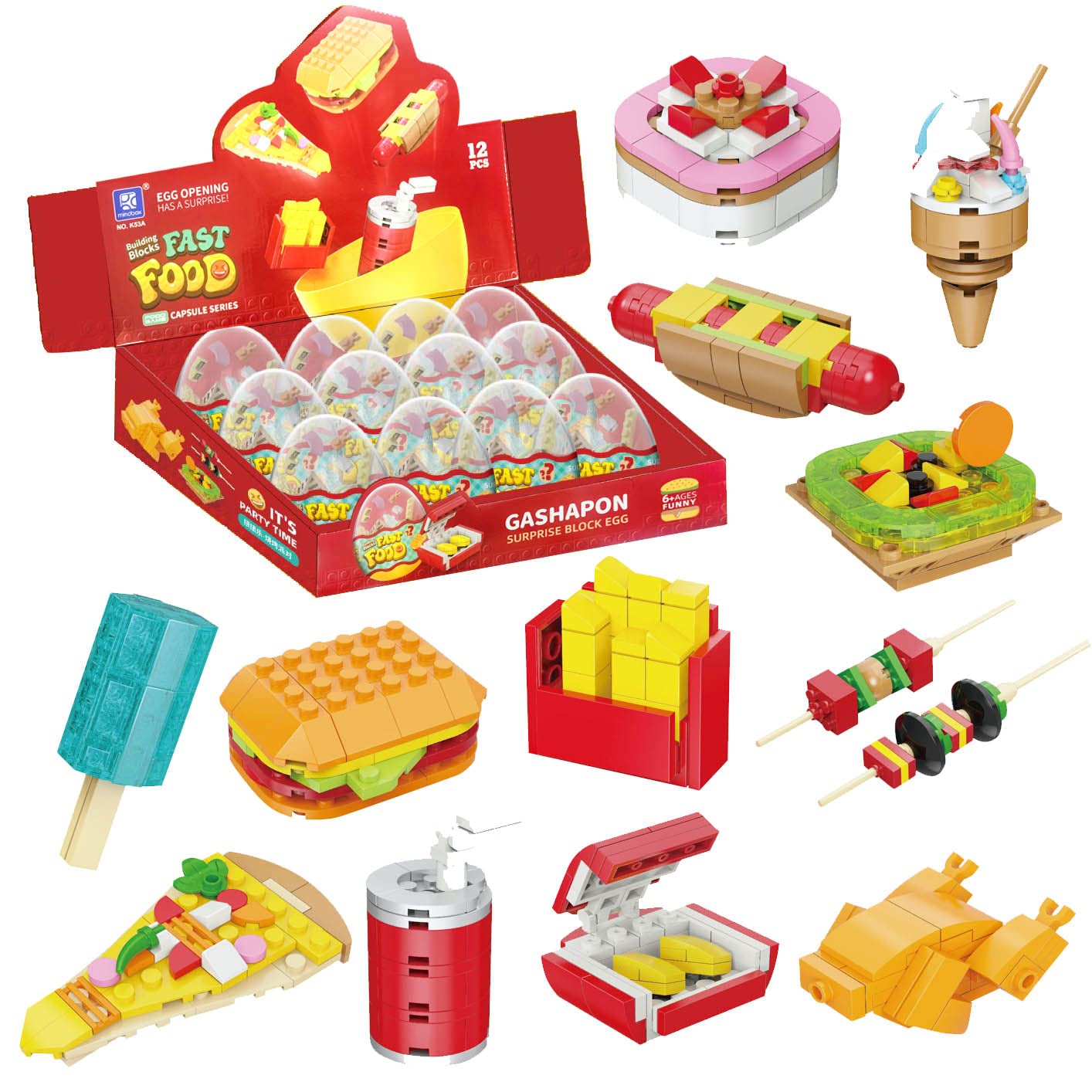 12 Pcs Easter Eggs with Food Building Block Toys for Kids Holiday Party Favors Easter Basket Stuffers,Easter Egg Hunt