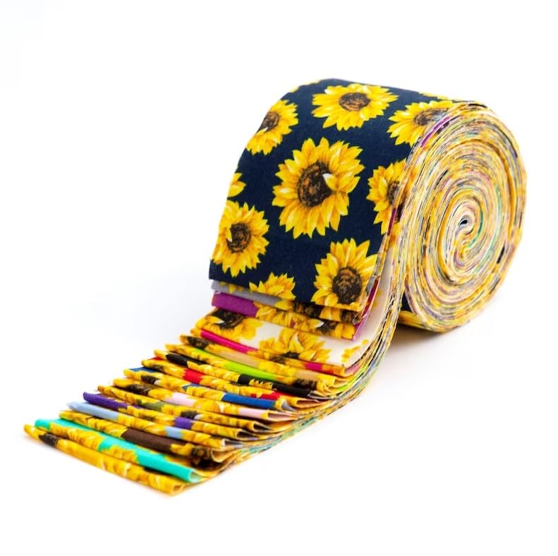 17 Piece Sunflower Jelly Roll 2.5"x44" pre-Cut 100% Cotton Fabric Quilting Strips, Sunflower Fabric, Summer Jelly Roll Fabric, Sunflower Bundle Fabric, DIY Craft