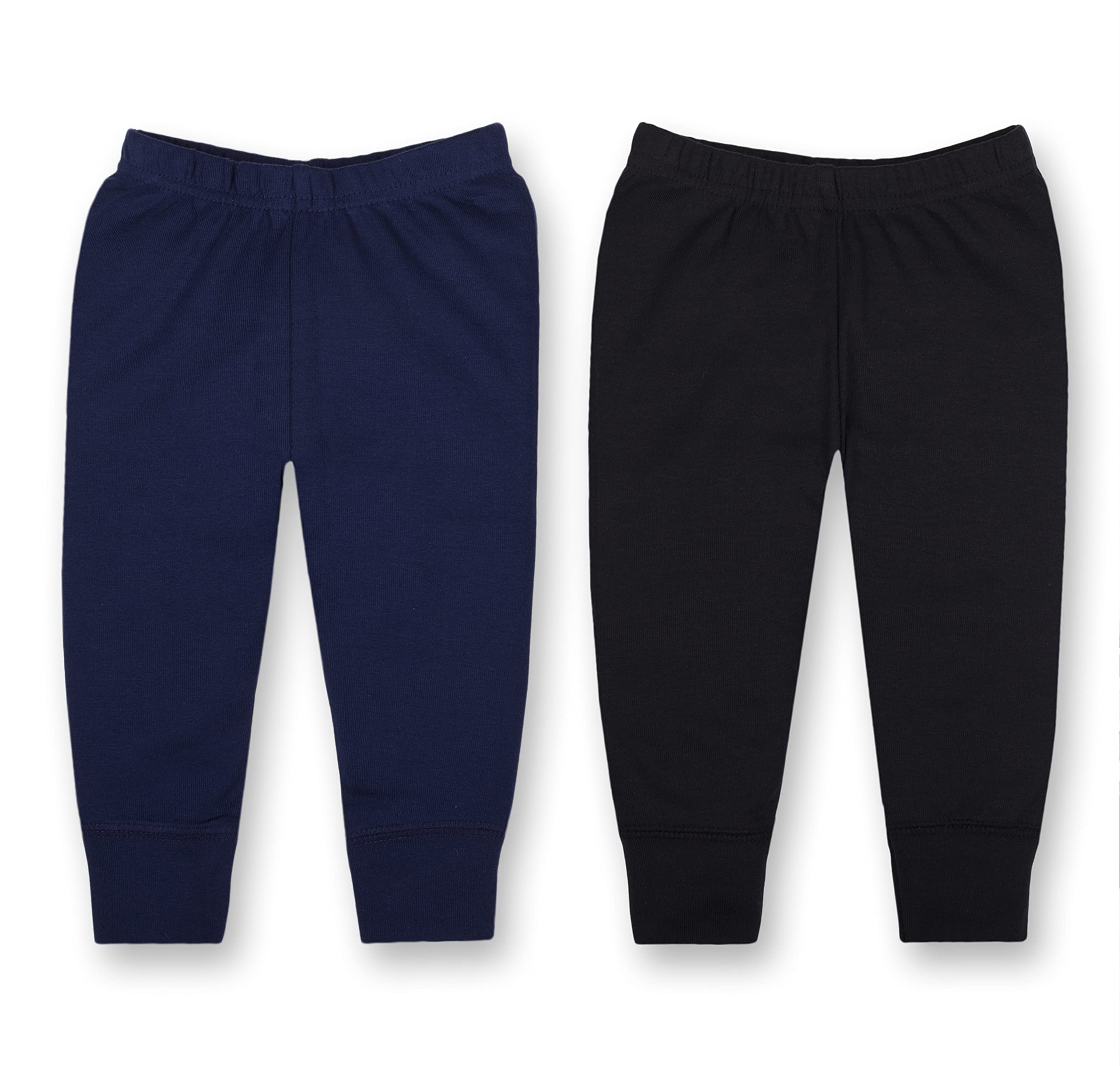 Lamaze Baby Boys' Super Combed Natural Cotton Pull on Jogger Pants, 2 Pack, Black/Navy, 6 Months