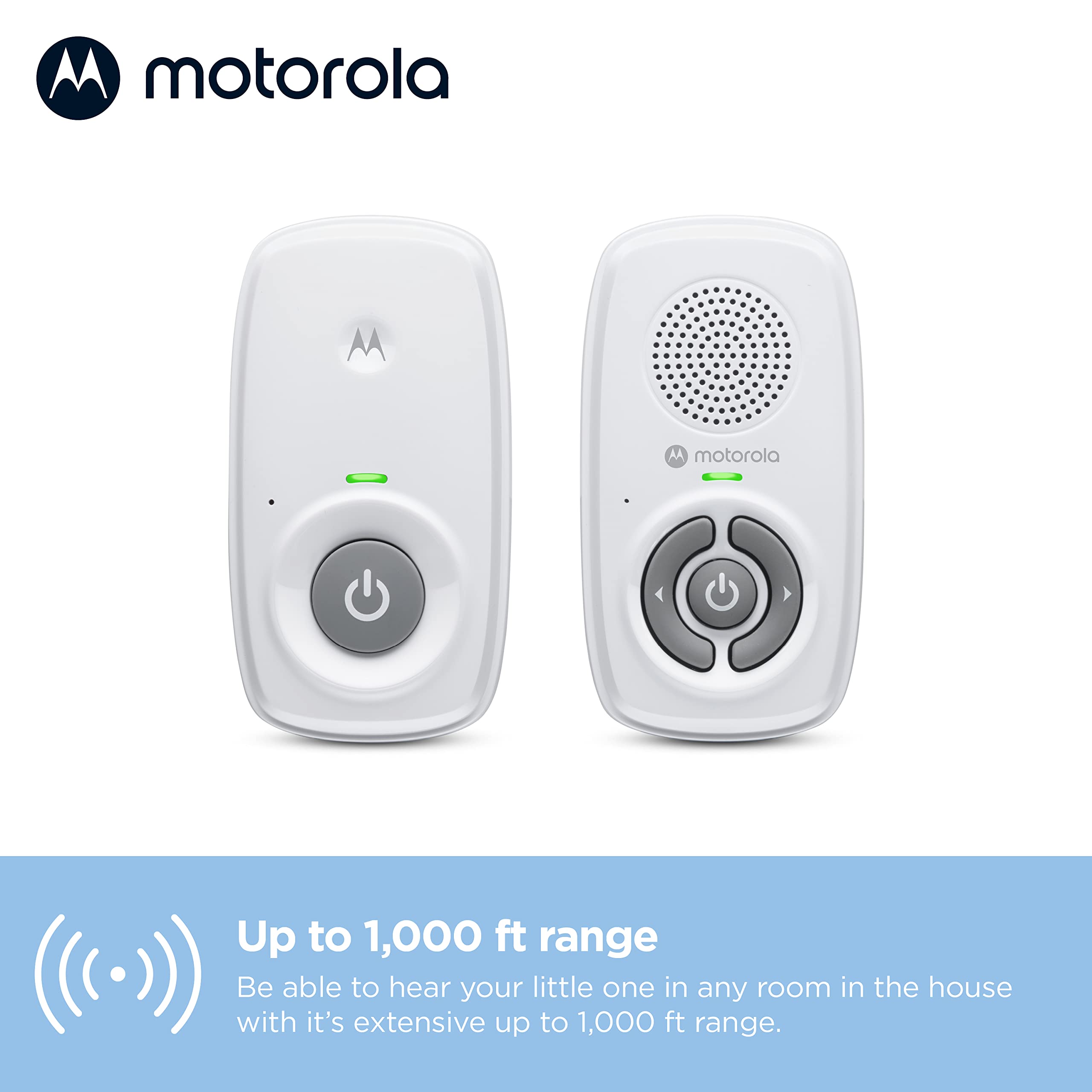 Motorola Nursery AM21 Audio Baby Monitor, 1-Way Audio, 1000ft Range, Sensitive Mic, Volume Control, Portable Parent Unit (AAA Batteries Not Included)