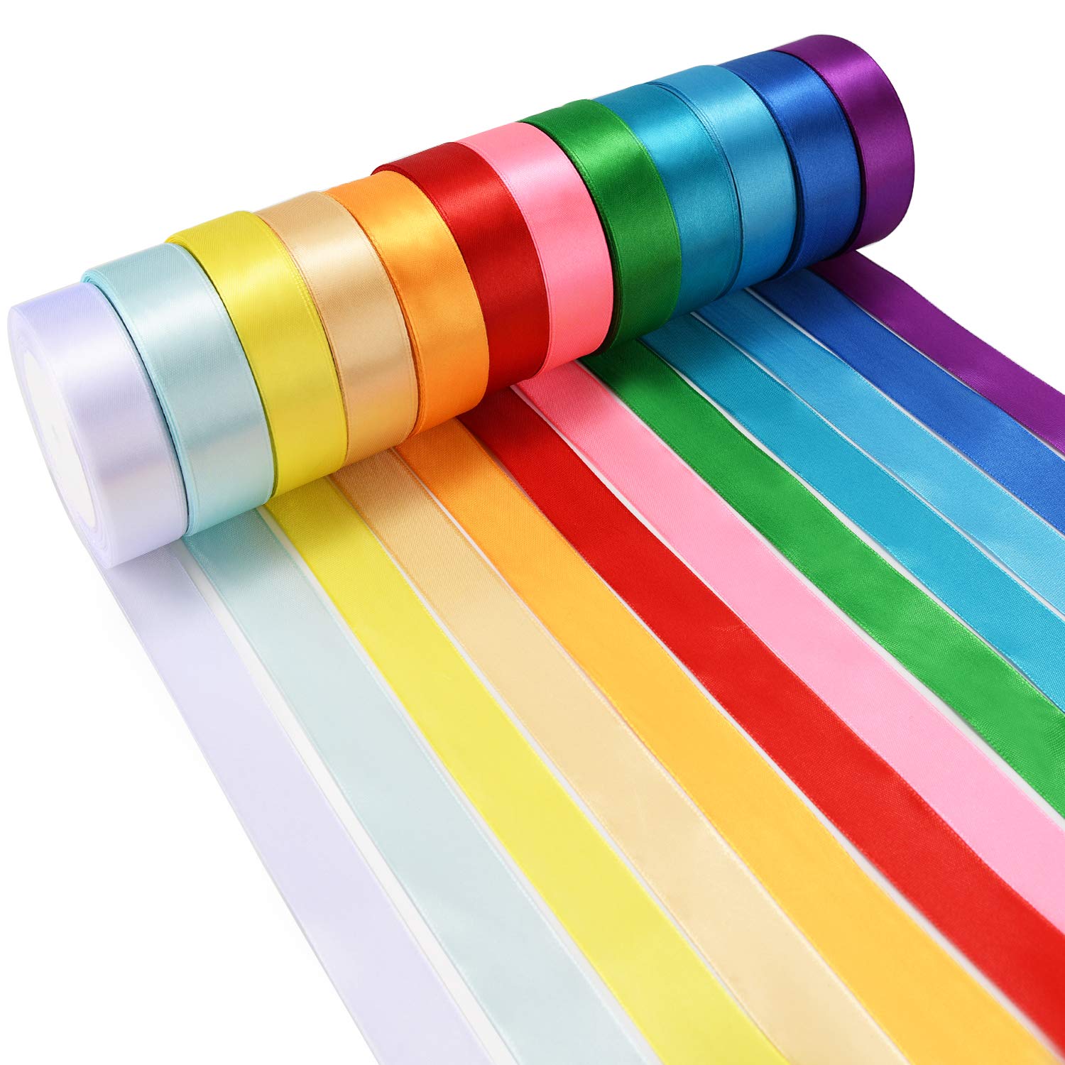 12 Color 300 Yard Satin Ribbon Rolls,12 Rolls(25 mm Wide),Satin Ribbon Fabric Ribbon Embellish Ribbon Ribbon for Bows Crafts Gifts Party Wedding Garlands Decor