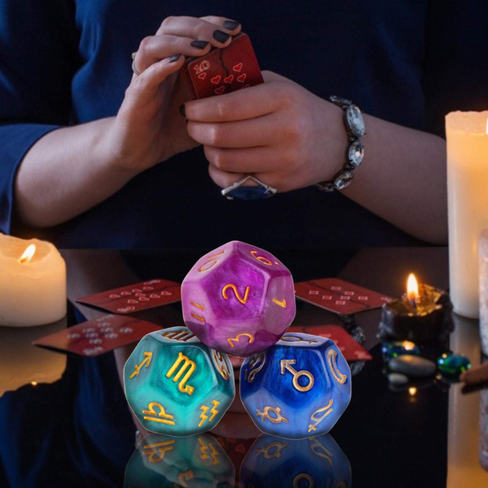 3pcs Astrology Dice, 12-Sided Astrology Zodiac Signs Dice, Multi-Sided Acrylic Pearl Astrological Dice, Creative Multi Sided Dice for Constellation Divination Accessory