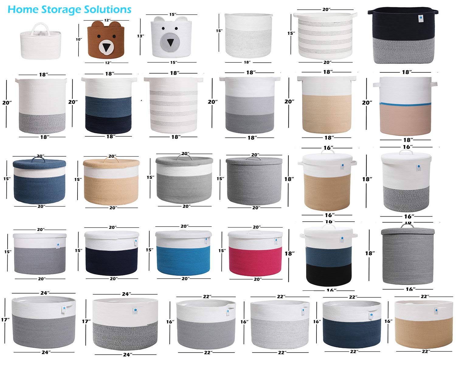 16" x 16" x 18" Extra Large Storage Basket with Lid, Cotton Rope Storage Baskets, Laundry Hamper, Cloth Bin, for Clothes Towels Blankets Pillows Storage in Living Room, Large Basket Grey with Cover