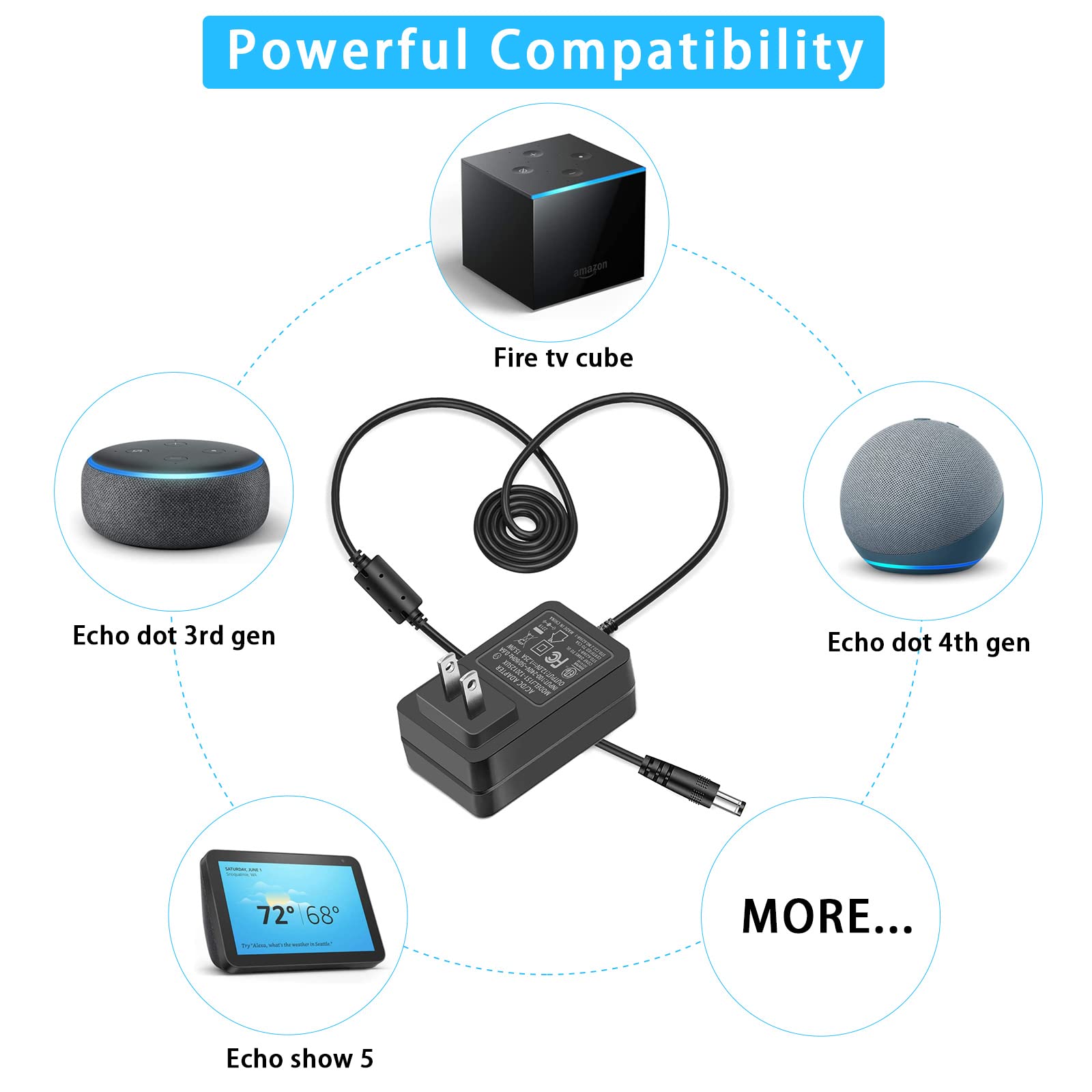 15W Echo Power Adapter for Echo Dot (3rd Gen), Echo Dot with Clock, Echo Show 5, Echo Spot, Fire TV Cube