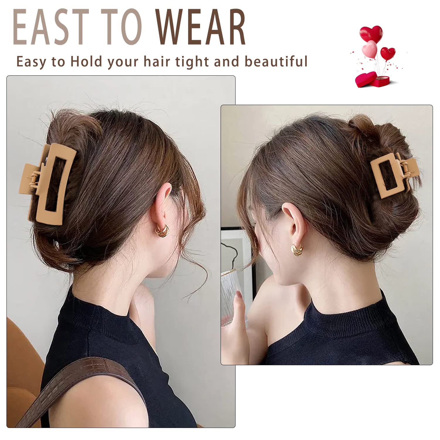12 Pack Hair Clips,Large Rectangle For Women(4in),Medium Square Claw for Thin Hair(2in),Matte claw Thick Hair, Neutral Colors and Strong Hold Jaw clips.
