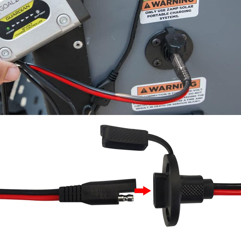 2 Pack SAE Power Socket Sidewall Port, Weatherproof SAE Quick Connector Harness, SAE Adapter Male Plug to Female Socket Cable 12AWG SAE Cable with 8 Screws for Solar Generator Battery Charger