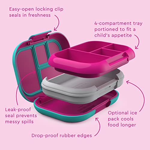 Bentgo® Kids Chill Lunch Box - Leak-Proof Bento Box with Removable Ice Pack & 4 Compartments for On-the-Go Meals - Microwave & Dishwasher Safe, Patented Design, & 2-Year Warranty (Fuchsia/Teal)
