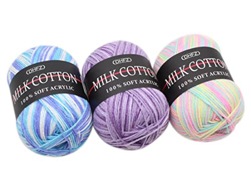 2 Balls Total 100g Milk Cotton Yarn Soft Warm Baby Yarn Space Dyed Gradually Changing Color Knitting Yarn Sweater Scarf Crochet Yarn (07-Gray)