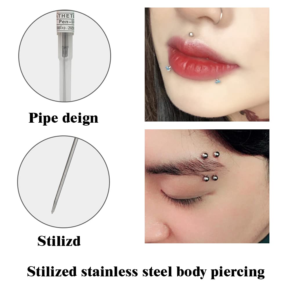 Catheter Piercing Needles - 8pcs Mixed Body Tattoo Piercings Needle 14G 16G 18G 20G, Disposable Piercing Needles Used for Ear Nose Piercings Tattoo Supply